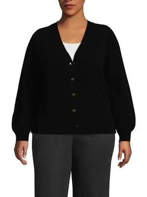 LANDS' END Cashmere V-Neck Cardigan Black