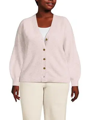 LANDS' END Cashmere V-Neck Cardigan Ivory Confetti Donegal