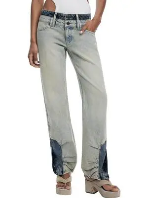 Desigual Double Waist Two-tone Jeans - Light Blue
