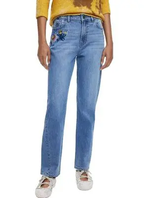Desigual Embroidered Straight-leg Jeans - Medium Blue