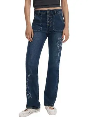Desigual Embroidered Detail Button-fly Jeans - Blue