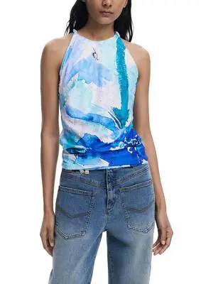 Desigual Abstract Print Sleeveless Top - Blue