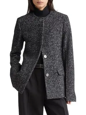 TOTEME Collarless Cinched Wool Blend Jacket - Black/white