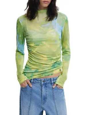 DESIGUAL Watercolor Mock Neck Sweater