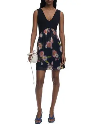 Desigual Sleeveless Floral Minidress - Black