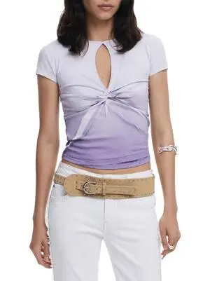 Desigual Keyhole Twist Ombré T-shirt - Lilac