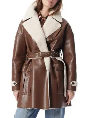 DO BY DEE OCLEPPO Irene Belted Faux Shearling Coat - Brown-cream
