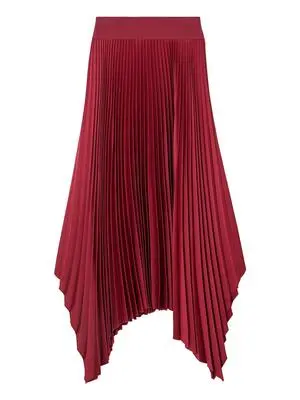 JOSEPH Ade Asymmetric Recycled Plissé-Crepe Midi Skirt Red