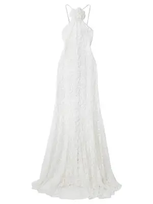 RODARTE Appliquéd Organic Cotton-blend Lace Gown - White