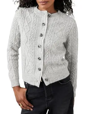 Mint Velvet Cable Knit Wool Blend Cardigan - Grey
