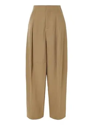 Victoria Beckham Wool-drill Wide-leg Pants - Brown