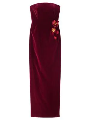 Oscar De La Renta Strapless Appliquéd Velvet Gown - Burgundy