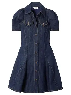 Alexander McQueen Paneled Denim Mini Dress - Blue
