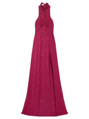 Maison Mayle Valentine Ruffled Silk-jacquard Halterneck Maxi Dress - Pink