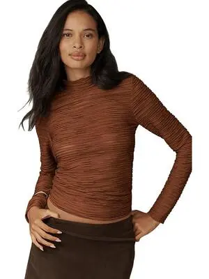PILCRO Metallic Textured Turtleneck Top - Dark Orange