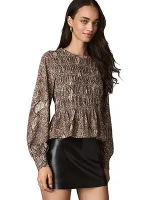 PILCRO Long-sleeve Smocked Top - Snake