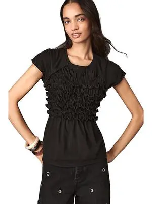 Maeve Smocked Sleeveless Ruffle Top - Black Onyx