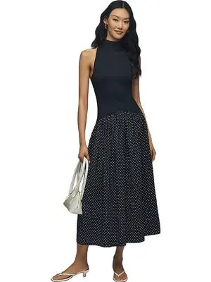 Maeve Maeve Mariana Drop-Waist Maxi Dress Black Ground / White Dot