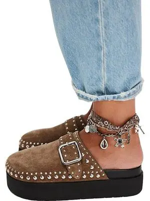 Free People Cayatana Studded Mules Taupe Suede
