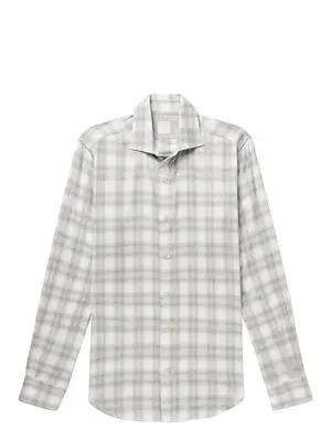 Eleventy Checked Cotton And Lyocell-blend Flannel Shirt - Neutrals