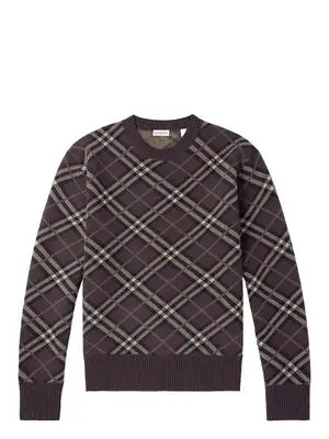 Burberry Checked Wool-blend Sweater - Brown
