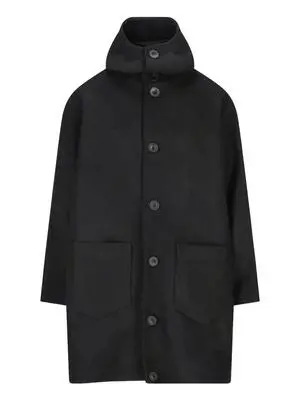 CINI Patch-pocket Hooded Coat - Black