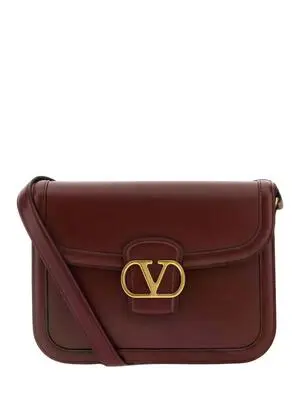 Valentino Garavani V-logo Signature Leather Shoulder Bag - Red