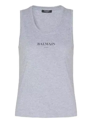Balmain Logo-print Cotton Top - Grey