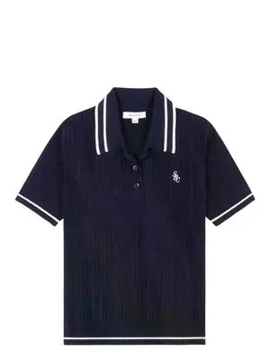SPORTY & RICH Cable-knit Polo Top - Blue