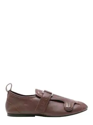 Plan C Buckle-strap Leather Sneakers - Brown