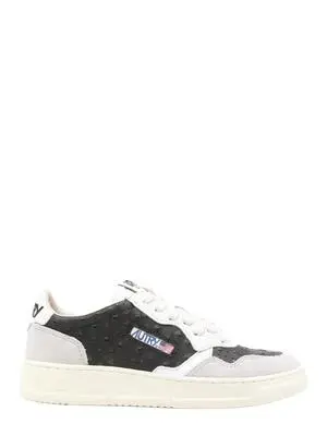 AUTRY Ostrich-embroidered Leather Sneakers - Black