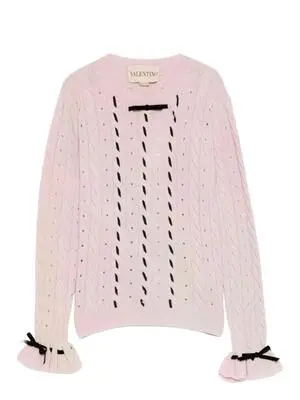 Valentino Garavani Cable-knit Ribbon-trimmed Sweater - Pink