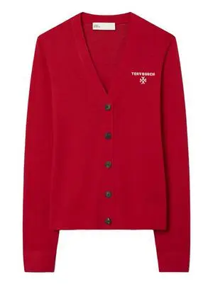 Tory Burch Simone Wool Cardigan - Holly Red