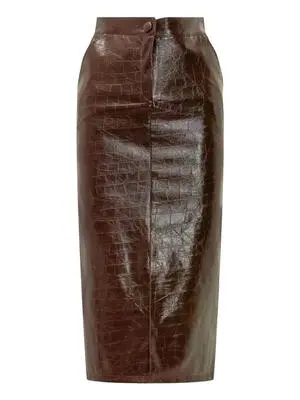 ACTUALEE Crocodile-Effect Midi Skirt