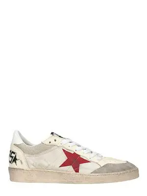 GOLDEN GOOSE Ball Star Leather And Woven Low-top Trainers - Beige Comb
