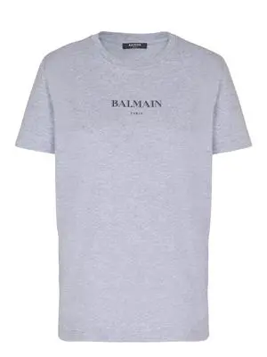 Balmain Logo Print Cotton T-shirt - Grey