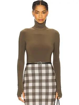 Norma Kamali Long Sleeve Turtleneck Bodysuit - Olive