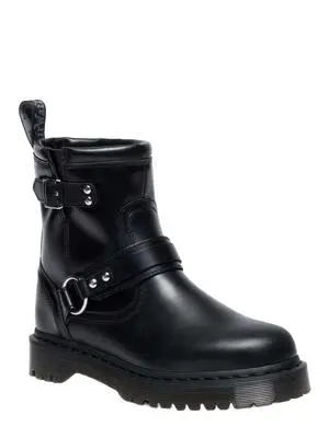 Dr. Martens Anistone Harness Leather Biker Boots - Black