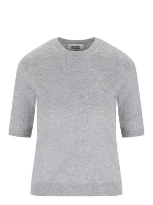 Alpha Studio Short-sleeve Cashmere Sweater - Grey