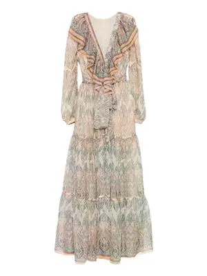 MIAU BY CLARA ROTESCU Paisley-print Ruffle-hem Maxi Dress - Neutrals