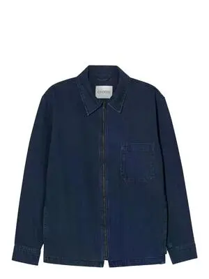 Closed Zip-front Chest-pocket Shirt - Blue