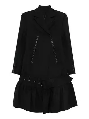 Rokh Button-detailed Ruffled Coat - Black