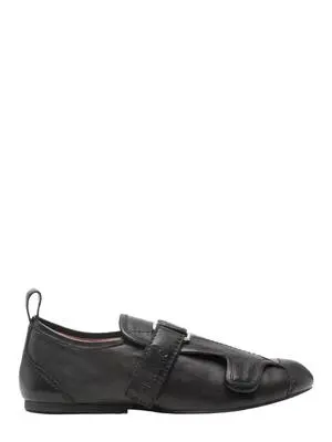 Plan C Buckle-strap Leather Sneakers - Black