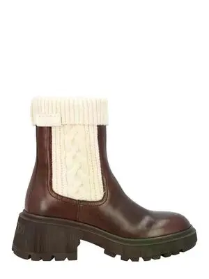 JIMMY CHOO Knit-trim Leather Boots - Brown