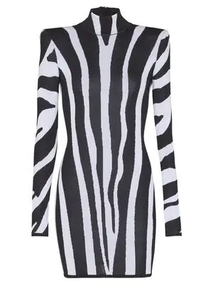 Balmain Knitted Zebra Mini Dress - Black