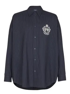 Balmain Virgin Wool College Emblem Shirt - Navy