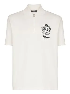 Balmain Cotton College Emblem Polo Shirt - White