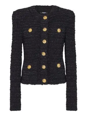 Balmain Tweed Button-up Jacket - Black