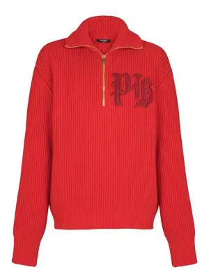Balmain Virgin Wool Half-zip Sweatshirt - Red