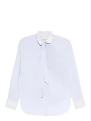 FORTE_FORTE Tie-neck Cotton Shirt - Blue